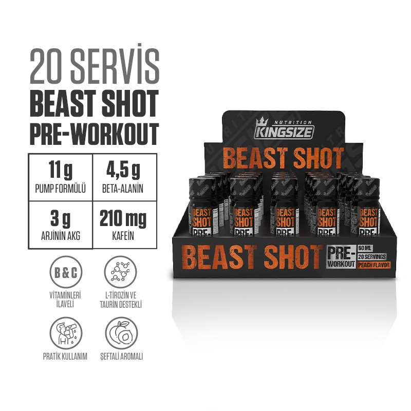 Kingsize Nutrition Beast Shot Pre-Workout 60 mL 20 Adet | Supplementler